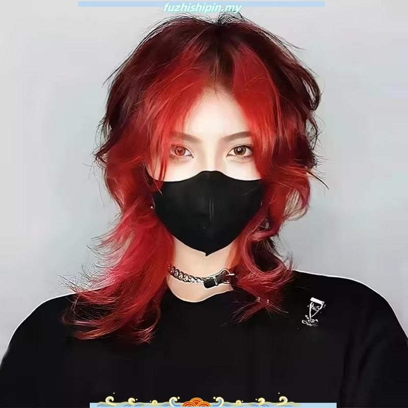 Black and Red Spotted Mullet Head Personalized Wig for Men and Women ...