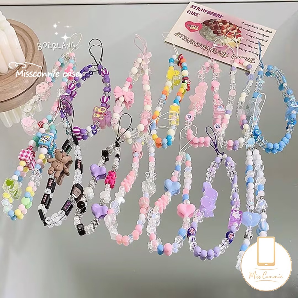Ins Fashion Colorful Bead Mobile Phone Chain for Women Handmade Acrylic ...