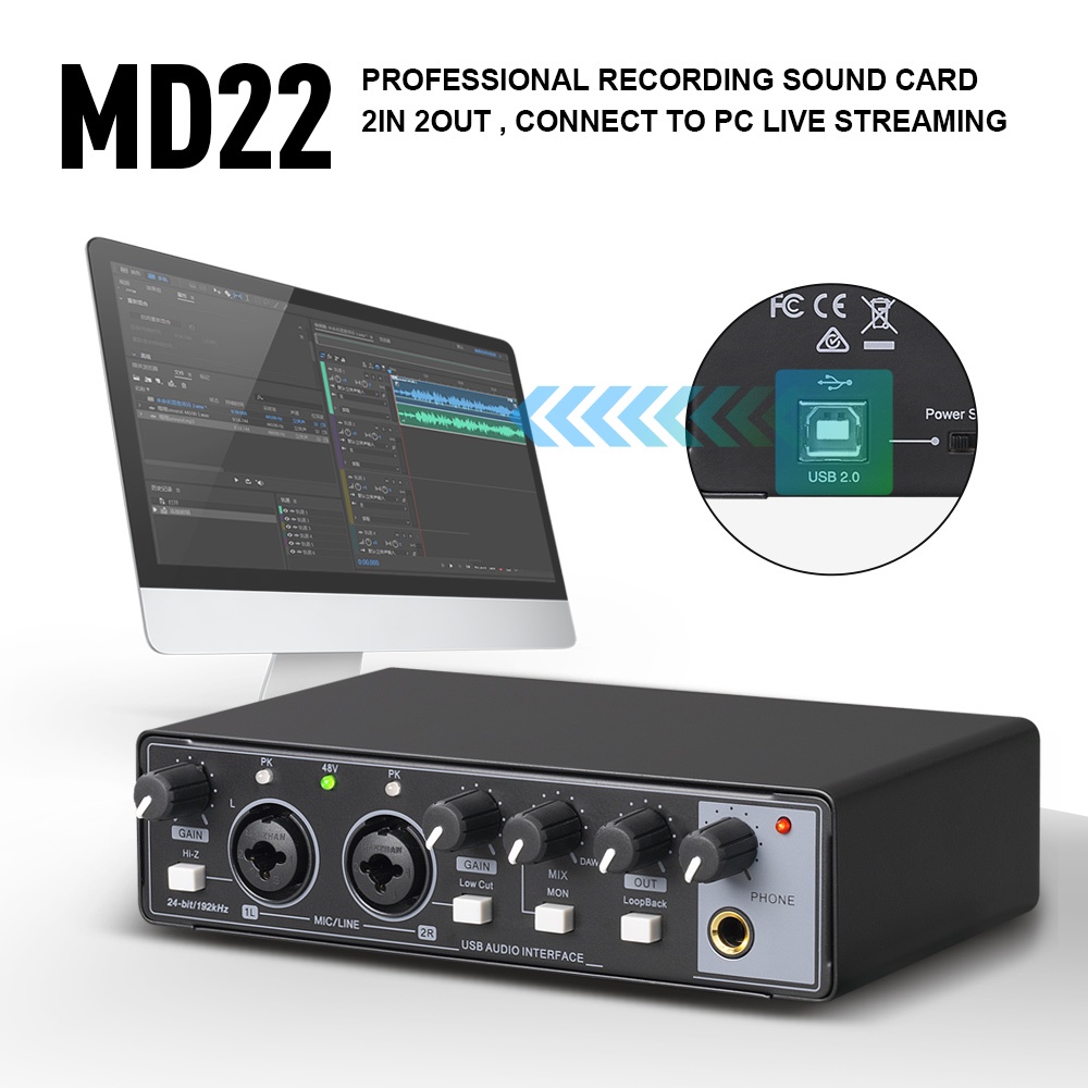 Local WOW MD22 Professional usb Audio interface Guitar sound card ...