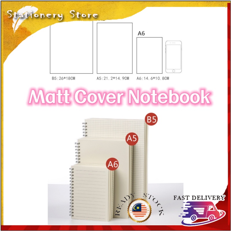 Premium Matt Cover Notebook B5 A5 A6 - 160 Pages Journal Diary Book ...