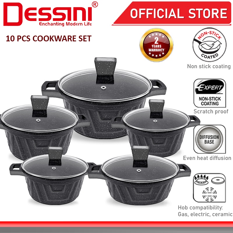 DESSINI Casserole Die Cast Aluminium Non-Stick Shallow Pot Bowl Fry Pan ...