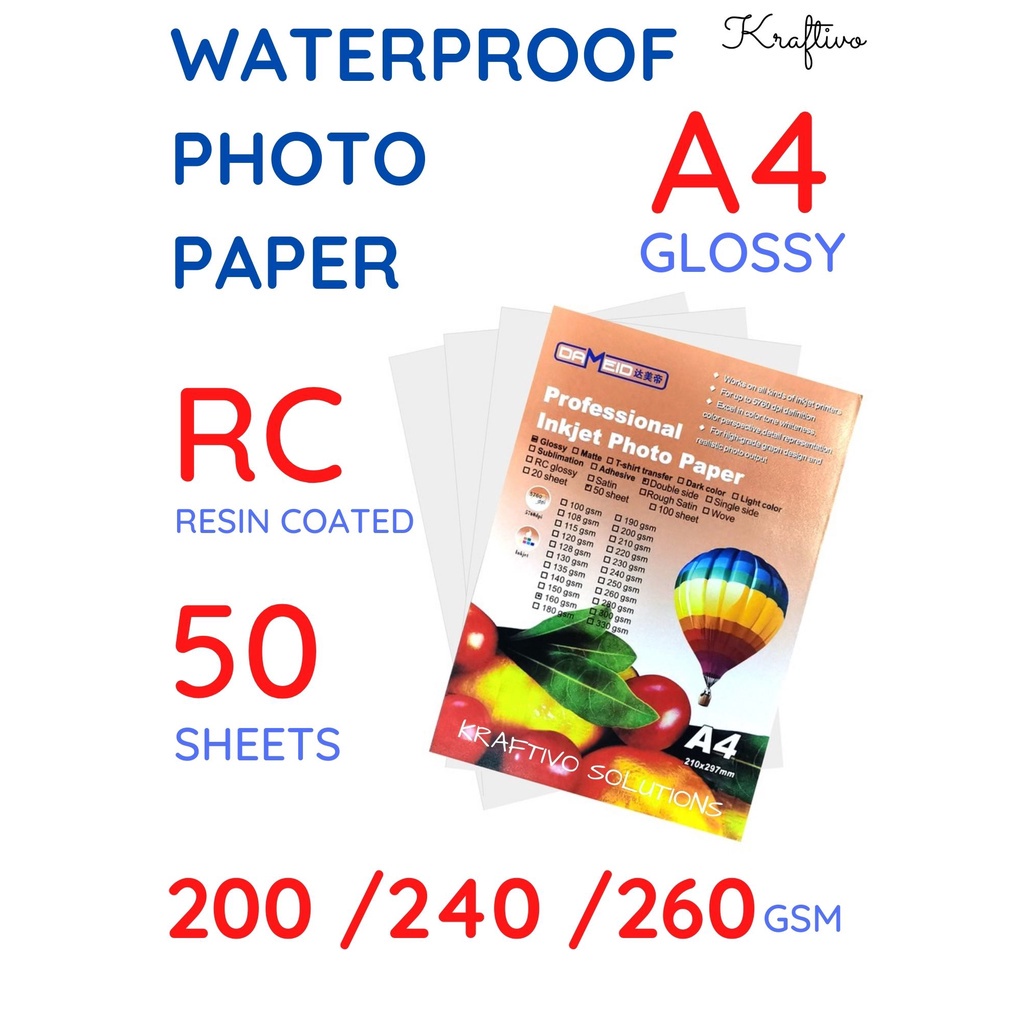 [ RC WATERPROOF ] A4 50 SHEETS RESIN COATED WATERPROOF HIGH GLOSS PHOTO ...