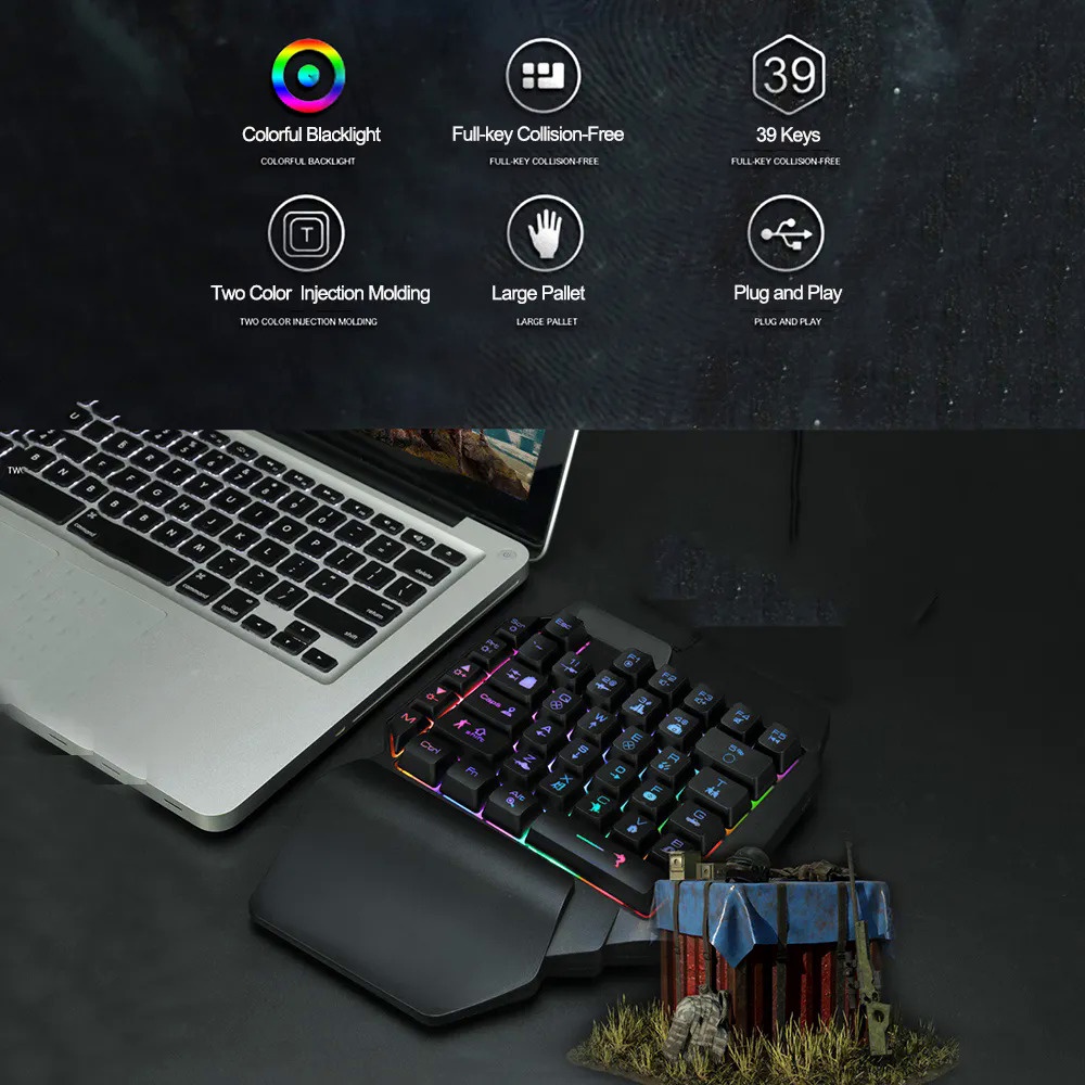 39 Key Mechanical Keyboard Gaming, RGB USB Wired Mouse Gamer Keypad ...