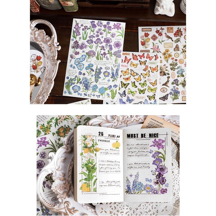ENWEI 1 Sheet [Blossom series] Butterfly Vintage Journal Stickers Washi ...
