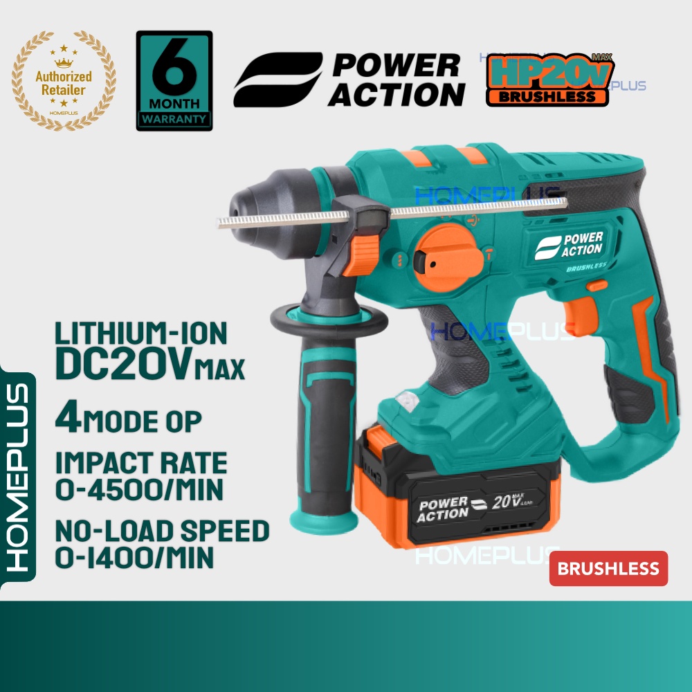 Homeplus Power Action BRH20 20V Cordless Rotary Hammer Drill Concrete ...