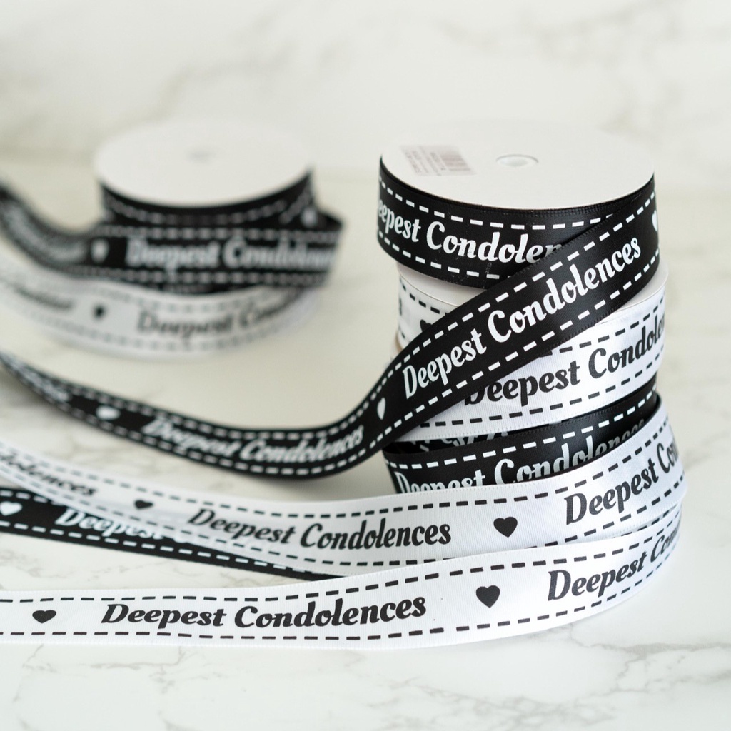 SHIOK 2.5cm x 20yard Black White Deepest Condolences Ribbon For Flower ...