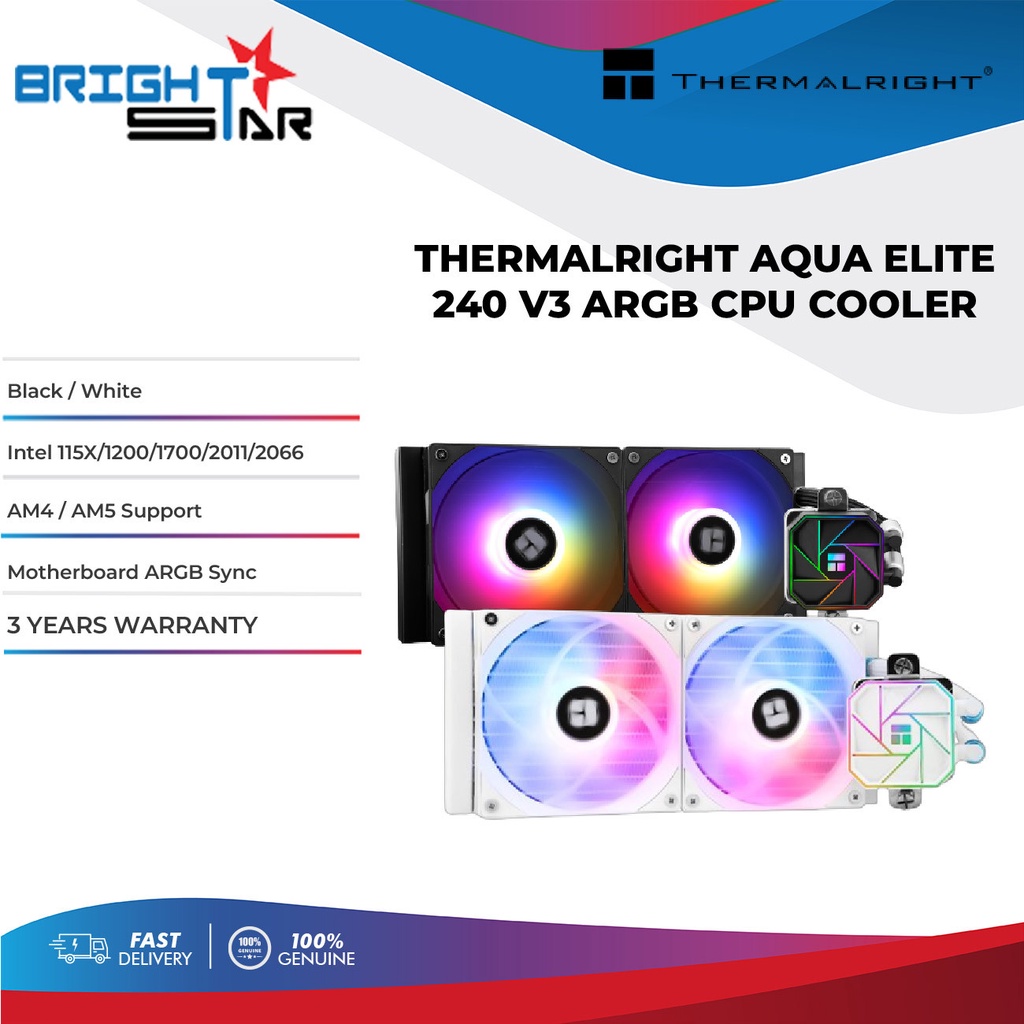 THERMALRIGHT AQUA ELITE 240 V3 ARGB AIO CPU COOLER - Black/White ...