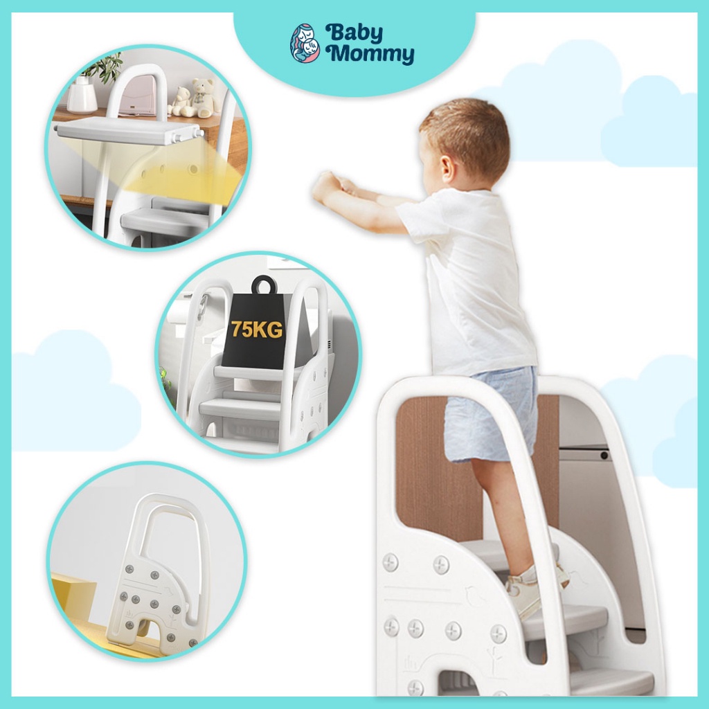 Babymommy Kids Stairs Hand Washing Ladder Safety with Handle Adjustable ...