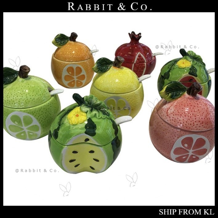 R&C Kitchenware Ceramic Spice Jar Cute Fruit Design Sauce Salt Sugar ...