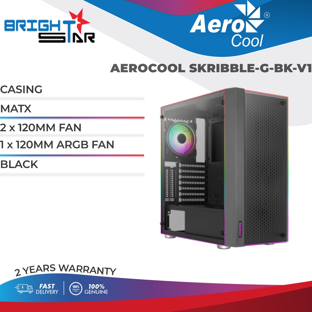 AEROCOOL SKRIBBLE-G-BK-V1 / BLACK / MATX / 2 x 120MM FAN + 1 x 120MM ...