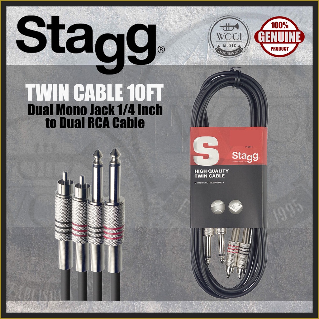 Stagg STC3PCM Twin Cable Dual Mono Jack 1/4 Inch to Dual RCA Cable ...