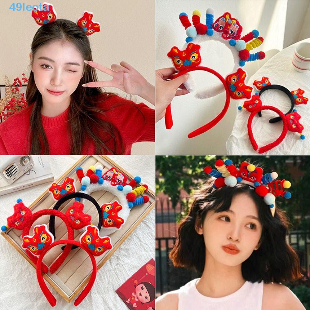 LEOTA Dragon Doll Headband, Lion Dance Red Hairband 2024 Happy New Year ...