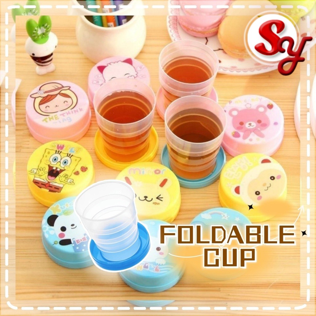 Cartoon Folding Cup Children Reusable Water Bottle Collapsible Plastic ...