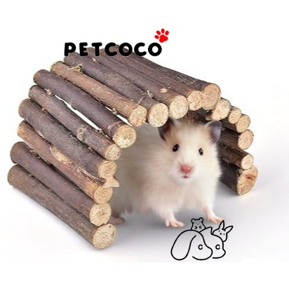 PetCoCo 🐾LIVING WORLD Wood Log Tree House Wooden Bridge Hamster ...