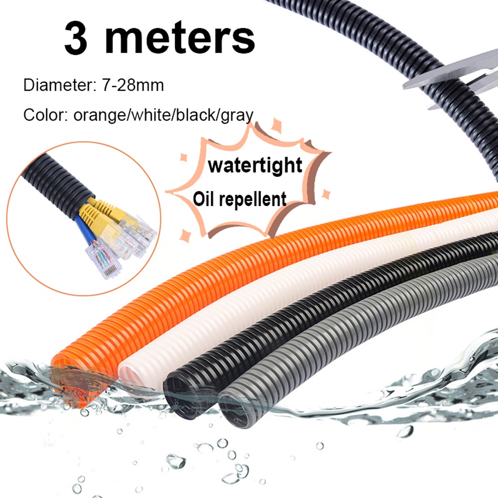 3 Meters Split Loom Tubing Wire Conduit, Black Corrugated Wire Tube ...