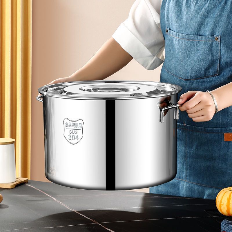 304 Stainless Steel Pot Household Bucket with Lid Soup Pot Extra Thick ...