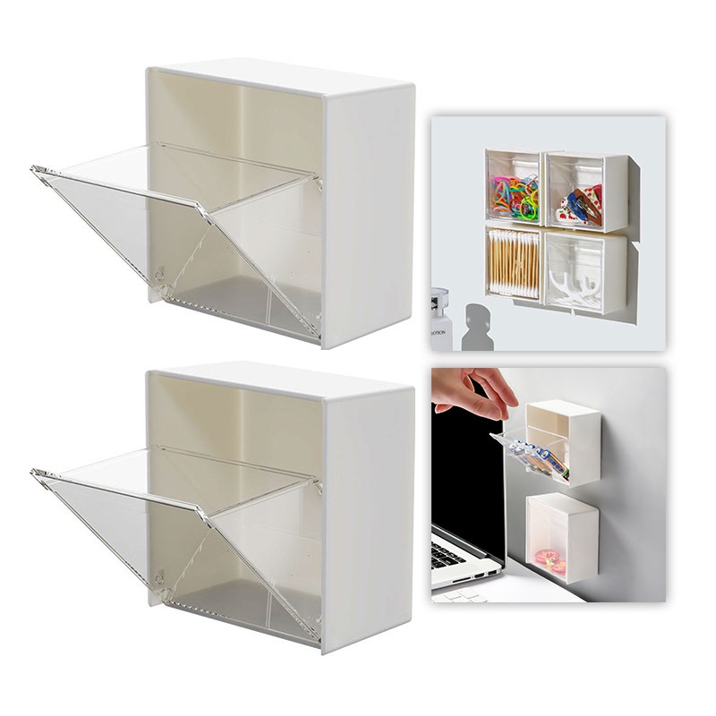 Transparent Wall Mounted Flip Storage Box Punch-Free Adhesive Jewelry ...