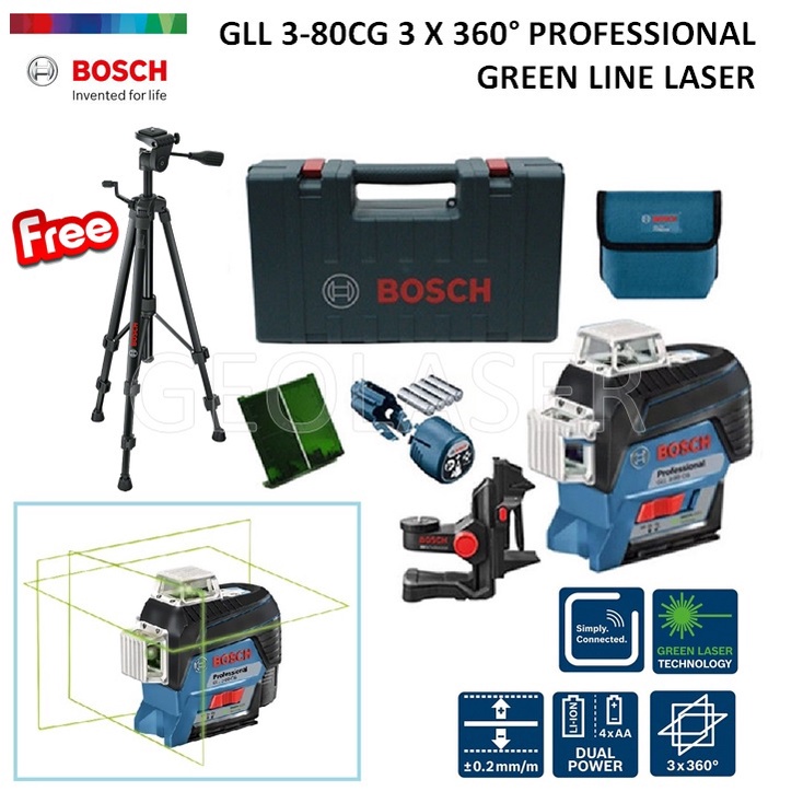 Bosch GLL 3-80 CG 3 X 360 Degree Professional Green Line Laser Level WITH bt 150 Tripod | Shopee ...