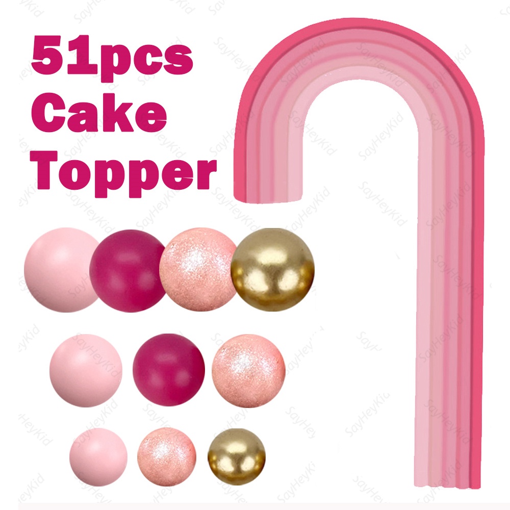 51pcs Pink Theme Cake Decorations Kit Pink Balls Soft Rainbow Cake ...