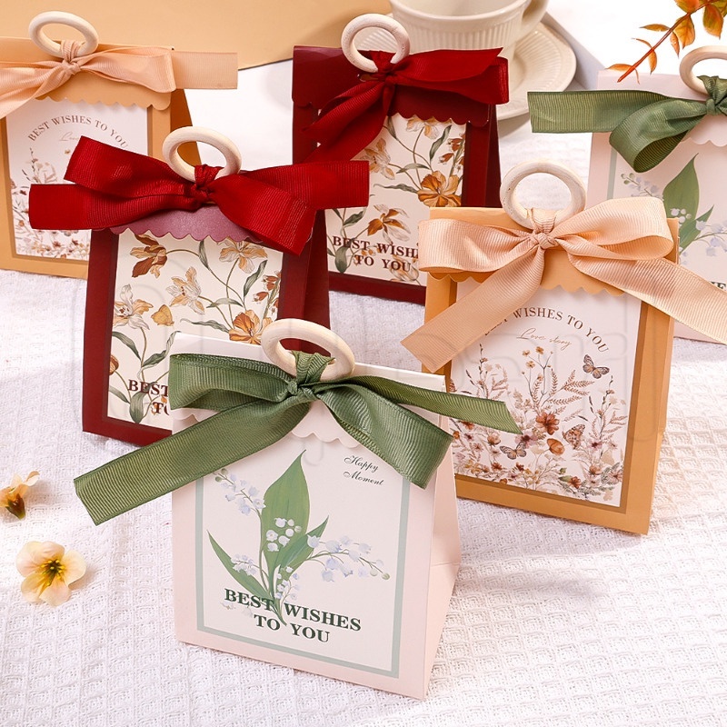 Wooden Ring Ribbon Handheld Gift Box/ Baked Biscuit Candy Gift Box ...