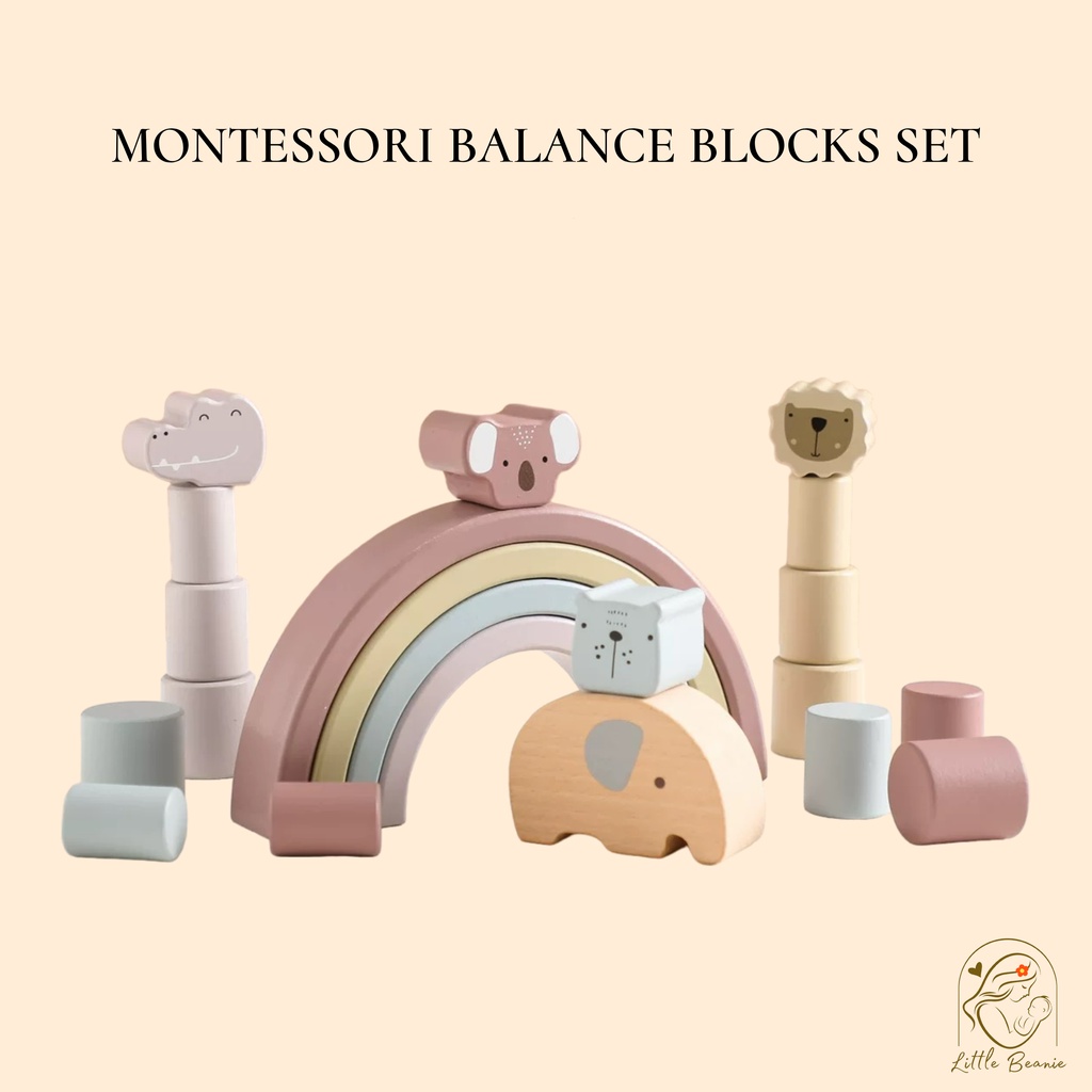 (Ready Stock) Early Learning Montessori Elephant Balance Wooden Block ...