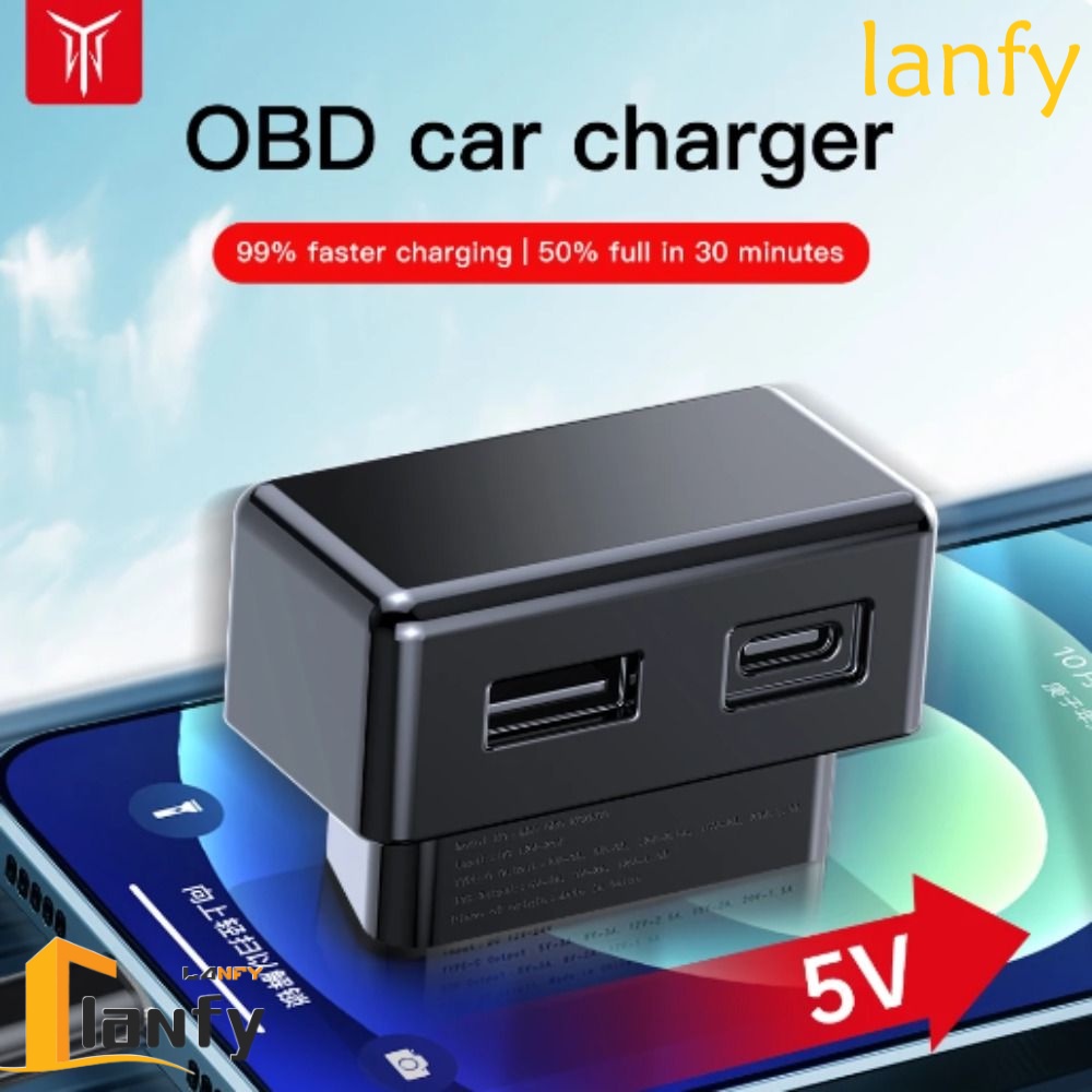 LANFY OBD Car Charger, Dual Heads USB Type-C OBD Adapter Charging ...