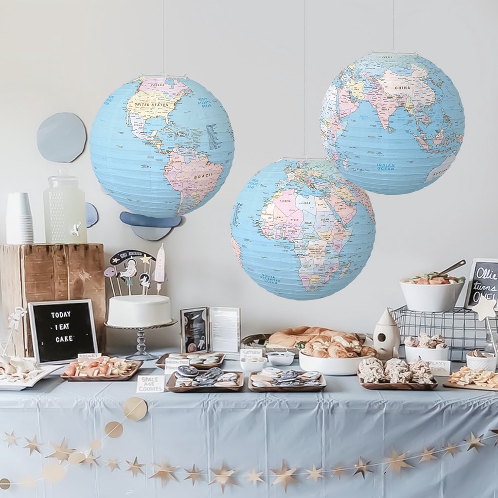 World Map Lantern Travel Theme Party Decoration Handheld Earth Paper ...