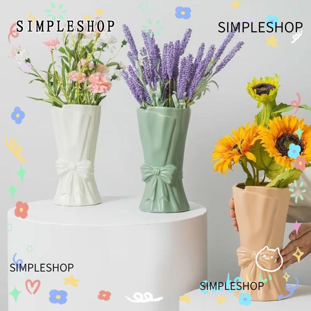 SIMPLESHOP Bow Vase, Ins Ceramic Desktop Decorations, 2025 Simple Cute Flower Arrangement Device ...