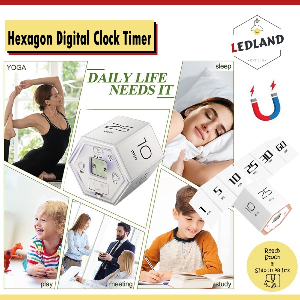 Ledland Hexagon Digital Clock Timer Magnetic Cubes Timer Kitchen Flip Timer For Exercising Easy