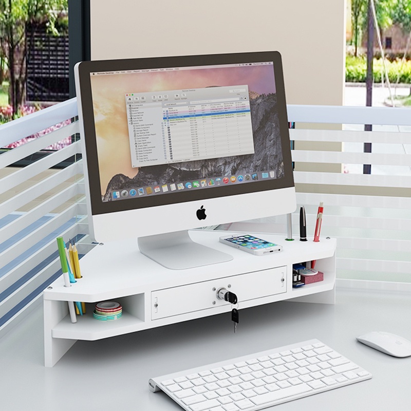Office corner desktop height stand computer monitor holder storage rack ...