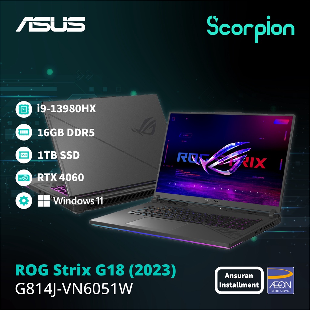 Asus ROG Strix G18 (2023) G814J-VN6051W Gaming Laptop（Aeon Credit Services-36 Monthly ...