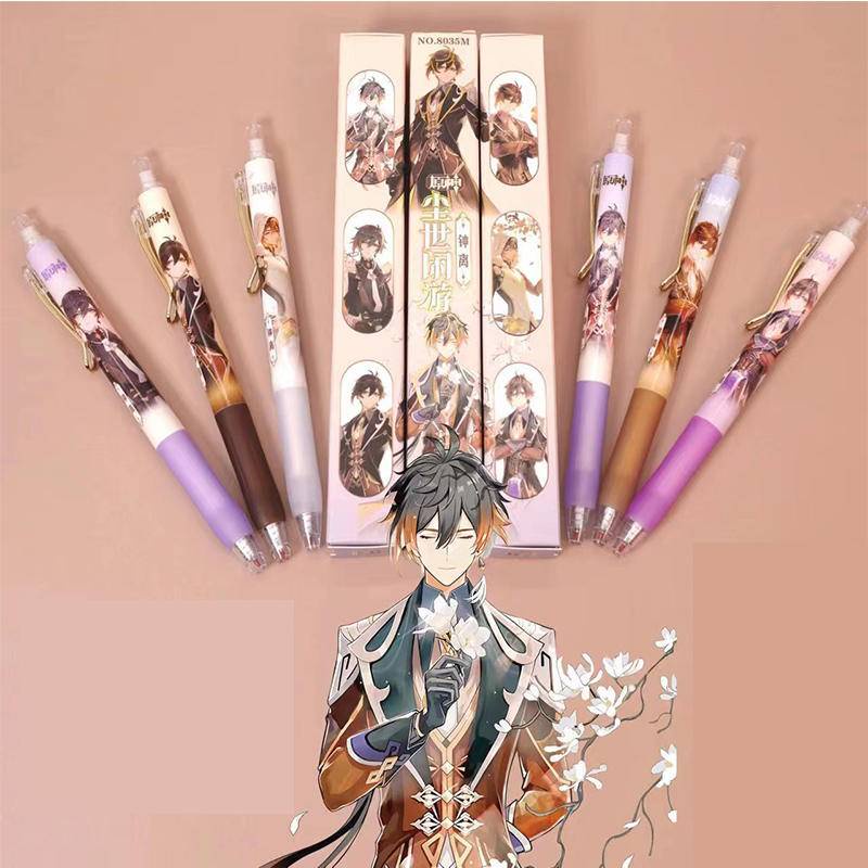 1Box Game Genshin Impact Gel Pen Press Pens Kawaii Zhongli Xiao Yae ...