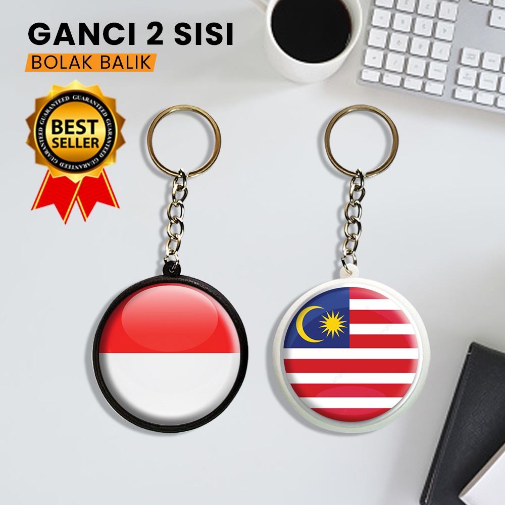 GANTUNGAN Asean INDONESIA MALAYSIA Flag Keychain/2-Sided CUSTOM Round ...