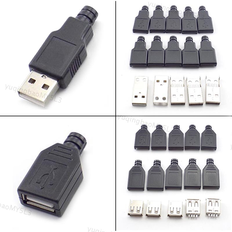 Type A Male Female USB 4 Pin Plug Socket Connector With Black Plastic ...
