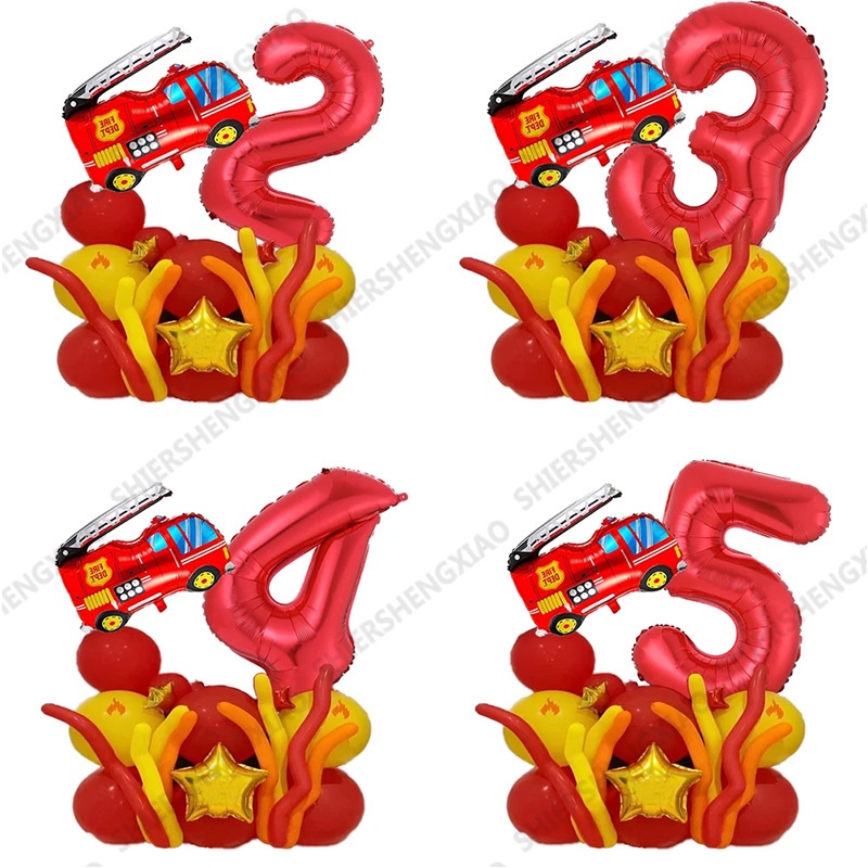 32pcs Engineering Truck Fire Engine Theme 32 Inch Number Aluminium Film ...