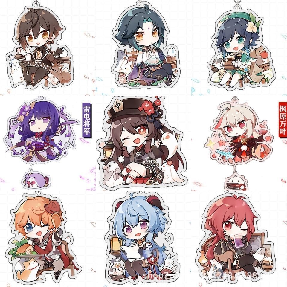 Fashion Genshin Impact Game Keychain Cartoon Morax Kaeya Xiao Hu Tao ...
