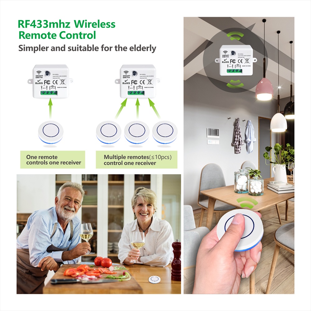 Pz>~Wireless Remote Control Switch 433MHz Rf Push Button Switch AC 220V ...