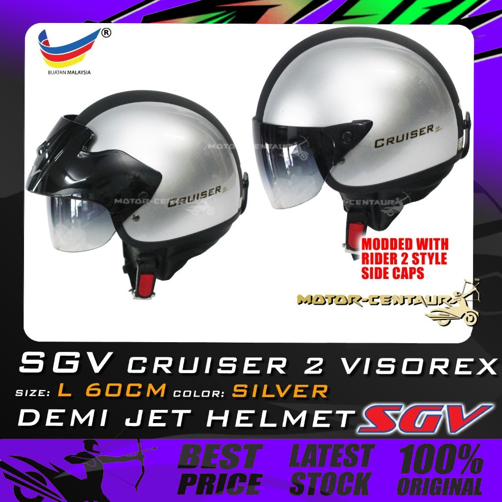 TOPI KELEDAR SGV HELMET CRUISER VISOREX SILVER SIZE: L 60CM SIRIM ...