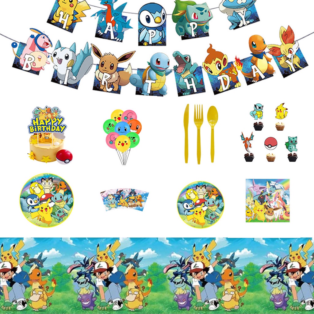New Pokemon Pikachu Birthday Party Supplies Cute Psyduck Squirtle ...