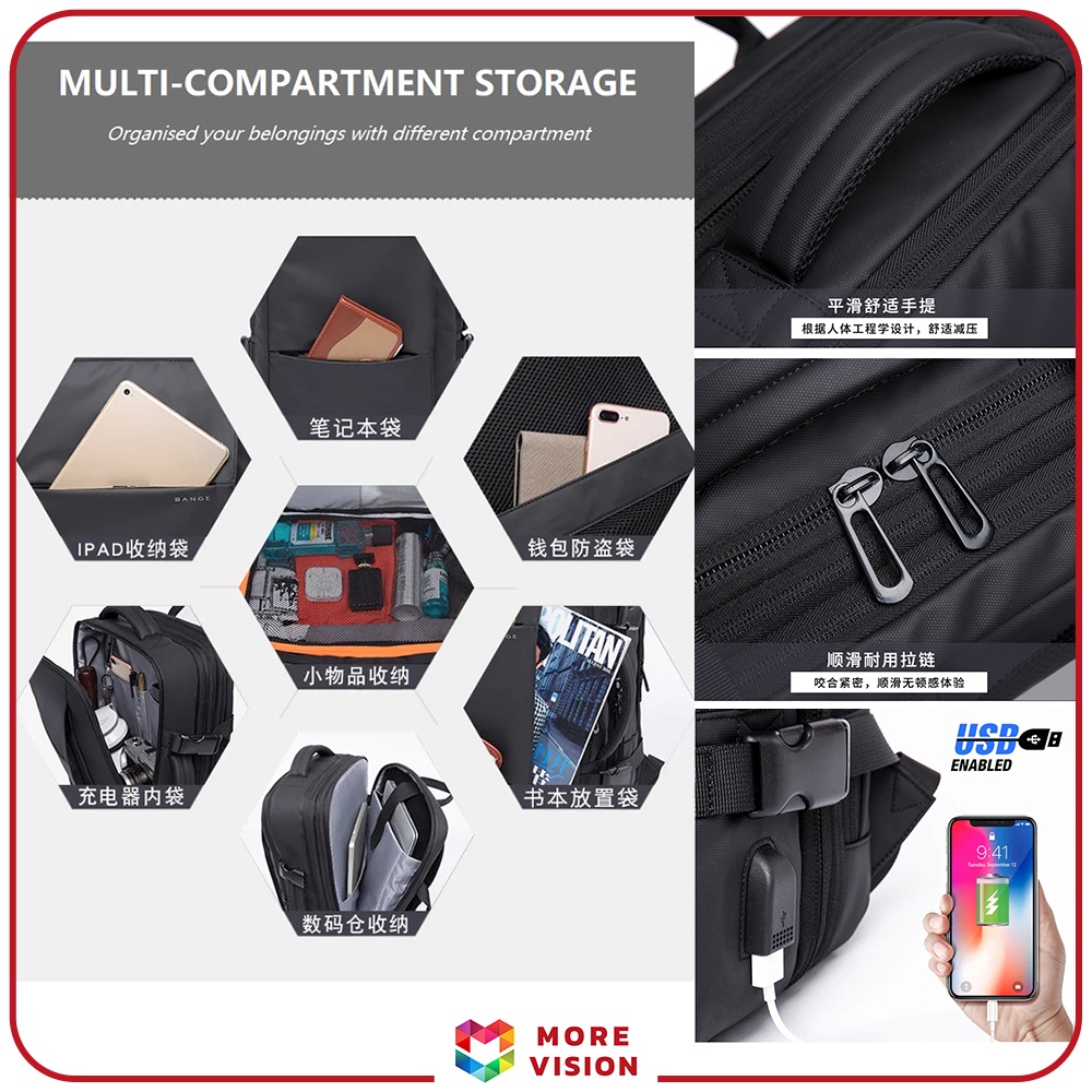 Bange Vexus Multipurpose Backpack Laptop Bag USB Multi Compartment Big ...