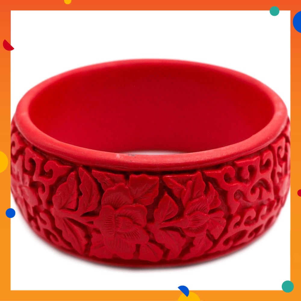 88mm Red Carved Lacquer Bangle with Flower Carved, Ancient Chinese ...
