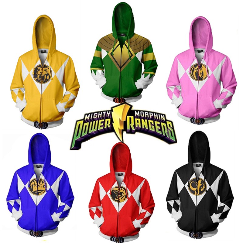 Power Rangers Hoodie Mighty Morphin Jacket Cosplay Costume Unisex 3D ...