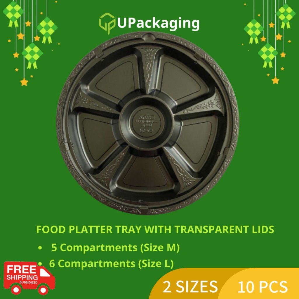 [10 Pcs] FOOD PLATTER BLACK TRAY Compartment Trays with Lids Yu Sang ...