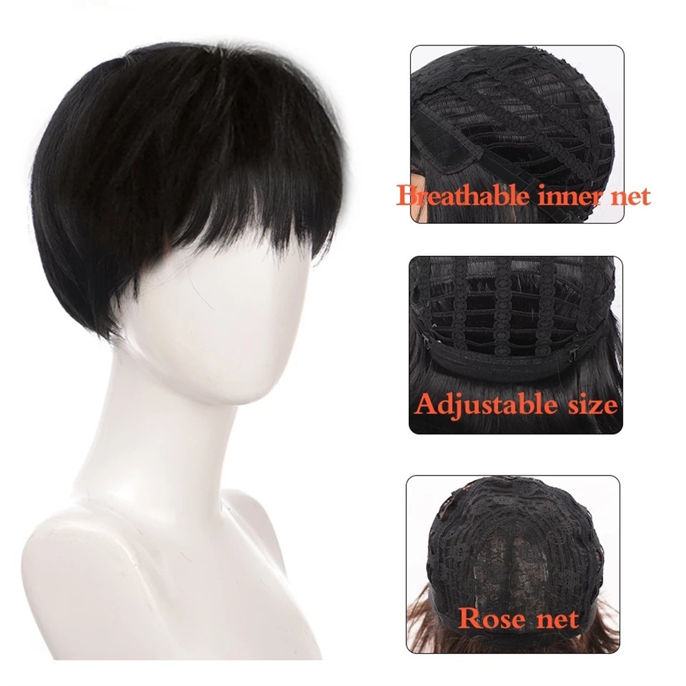 Korean Handsome Man Short Wig Natural Fluffy Full Head Cover Men's Fake ...