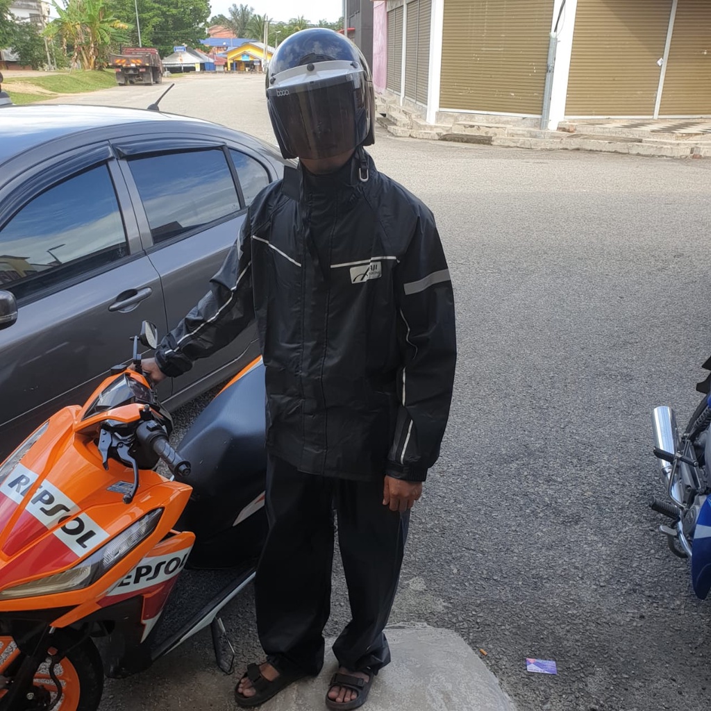 Aji Racing Original 2 Layer Raincoat Baju Hujan Grey & Neon Green (L ...
