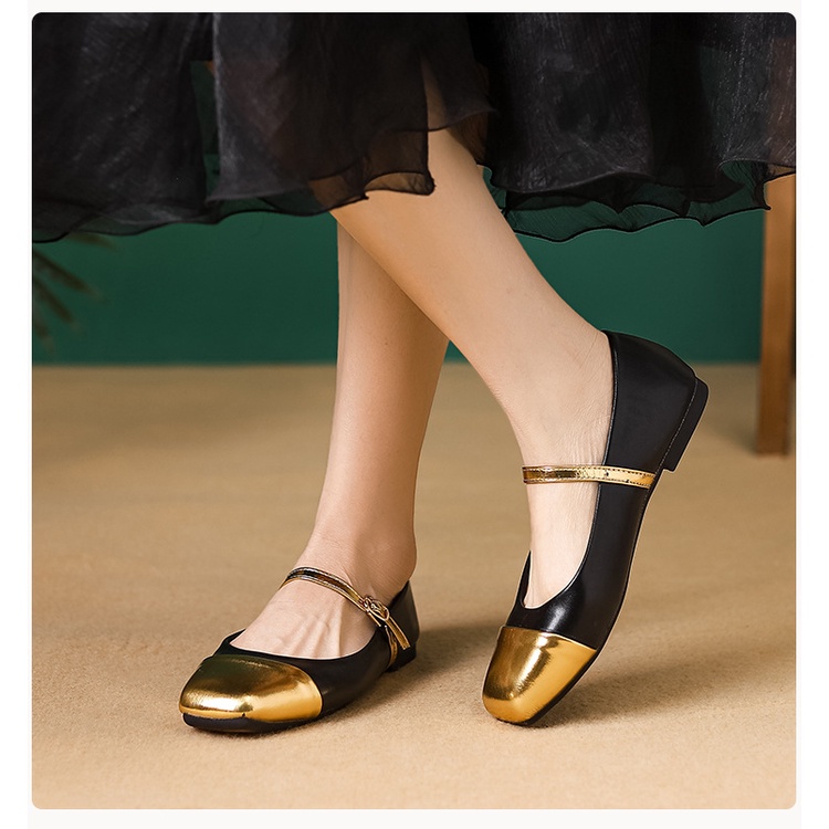 Women soft sole french style square toe color block flat bottom Mary ...