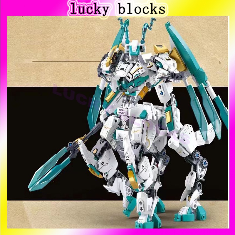 White Dragon Horse Dragon Jade War Rider DIY Educational Building Block ...
