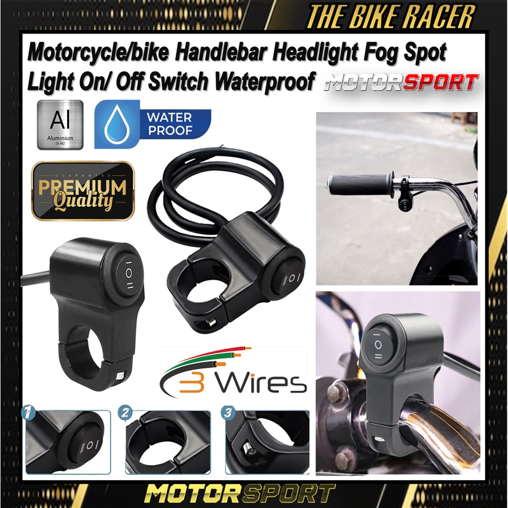 Waterproof Motorcycle 7/8" Handlebar Switch Side Mirror Mount Headlight ...