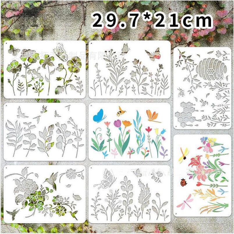 Flower and grass templates, plant hand-painted spray painting templates ...