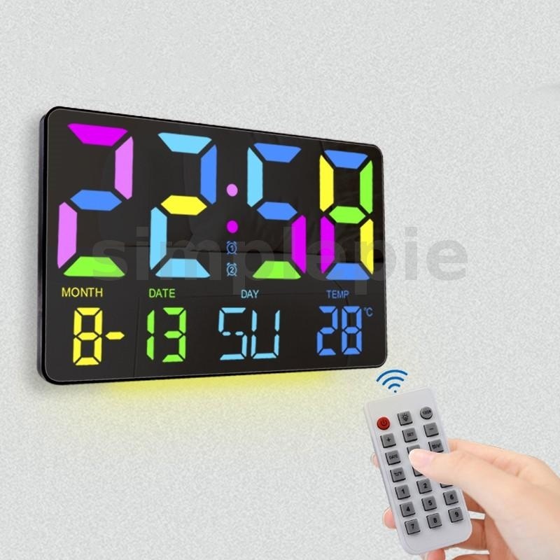 AGSIVO Large RGB Rainbow Digital Wall Clock Alarm Clock Large LED ...